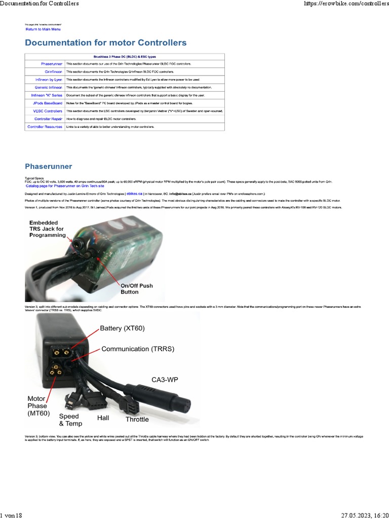 Crystalyte Controller Wiring Guide | PDF | Phase (Waves) | Electric Motor
