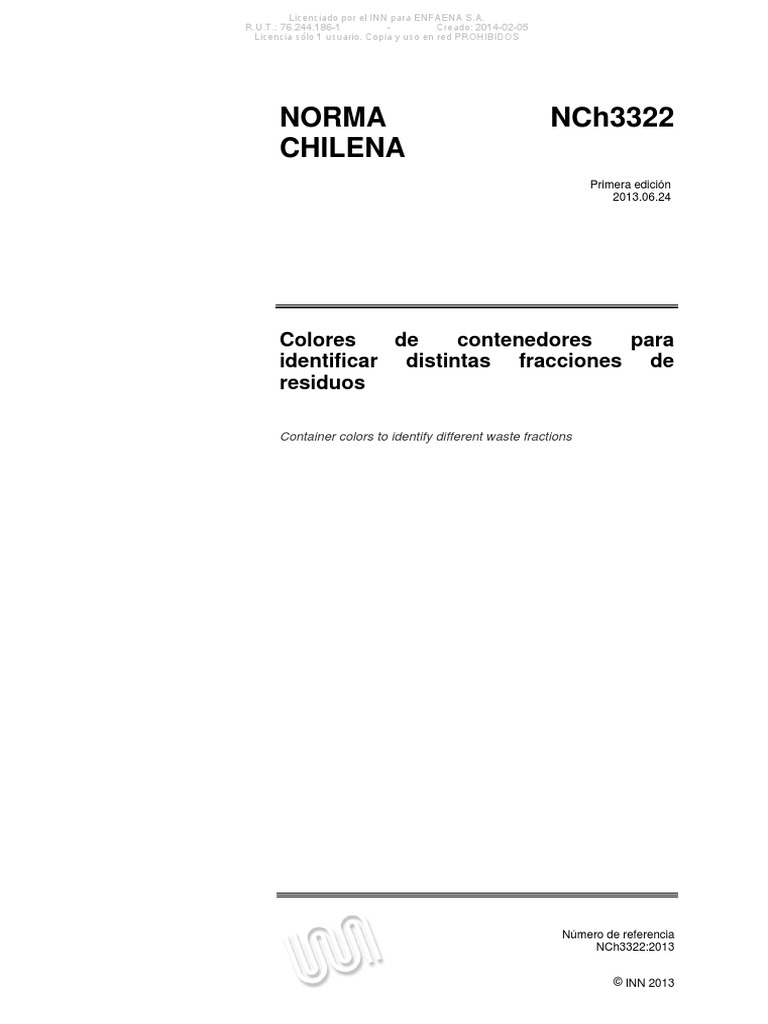 NCH 3322 Colores de Contenedores para Identificar Distintas Fracciones de Residuos | PDF ...