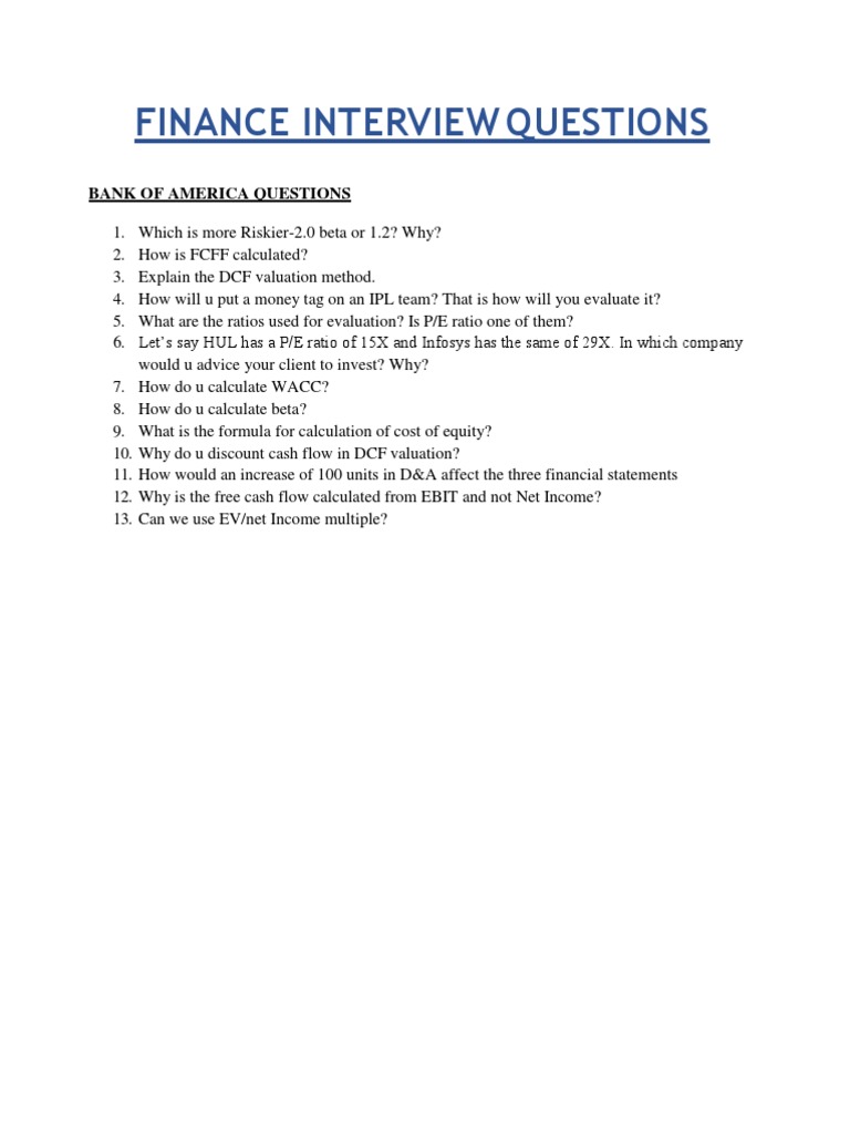 Finance Interview Questions | PDF | Valuation (Finance) | Discounted ...
