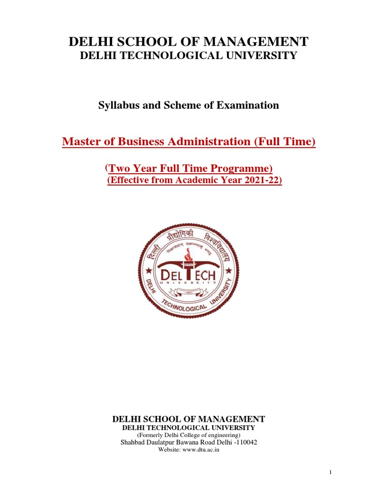 DTU MBA Syllabus Overview 2021-22 | PDF | Analytics | Course Credit