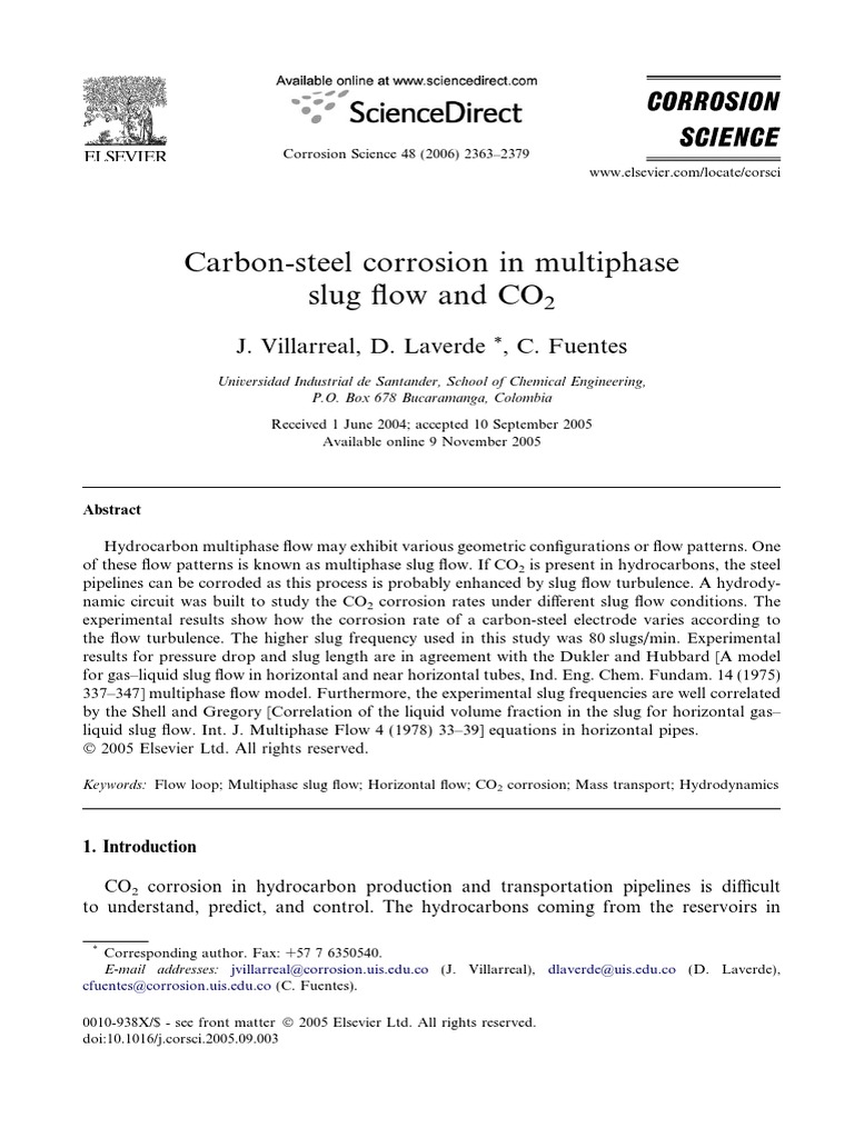 Carbon Steel Corrosion In Multiphase Slug Flow And Co2 Pdf