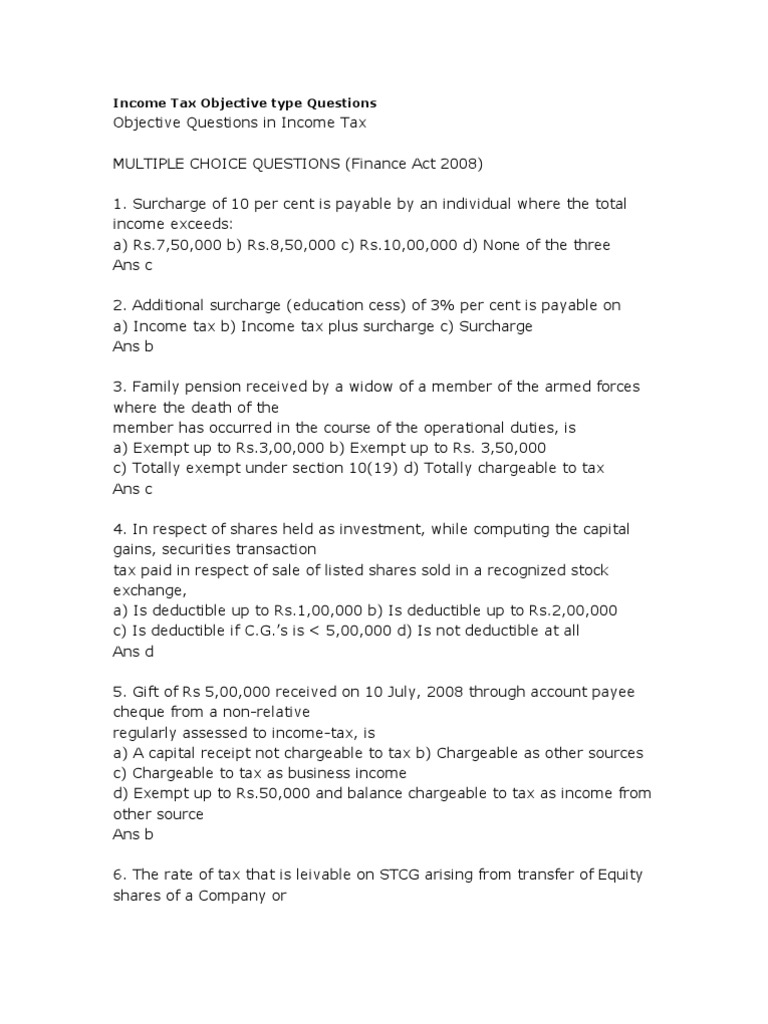 Income Tax MCQs and Answers PDF | PDF | Tax Deduction | Income Tax In India