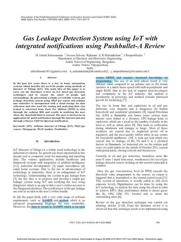 Gas Leakage Detection System Using IoT With Integrated Notifications ... Gas Leakage Detection System Using IoT With Integrated Notifications ...
