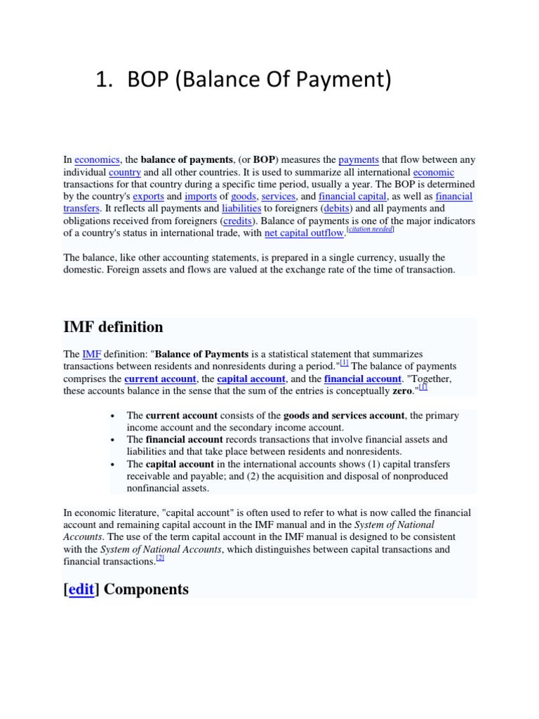BOP (Balance of Payment) : IMF Definition | PDF | Balance Of Trade ...