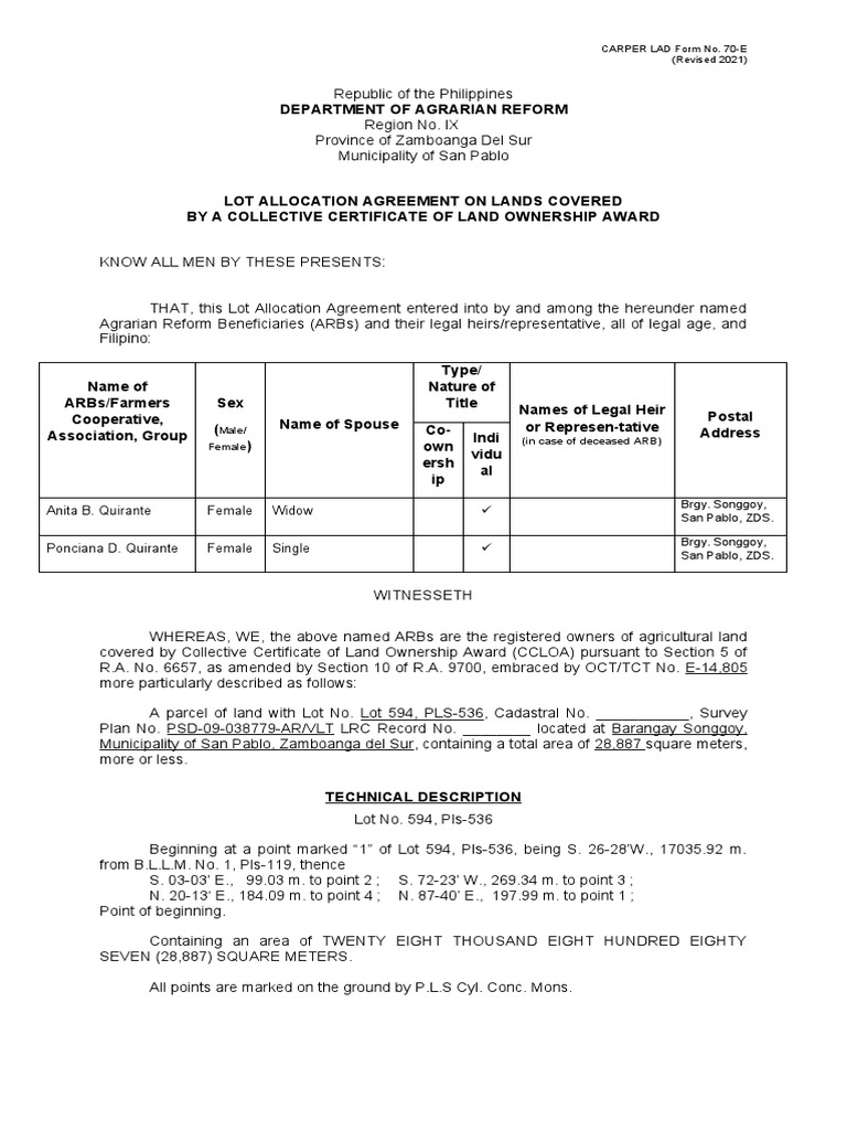 CARPER LAD Form No. 70-E | PDF | Government | Real Property Law