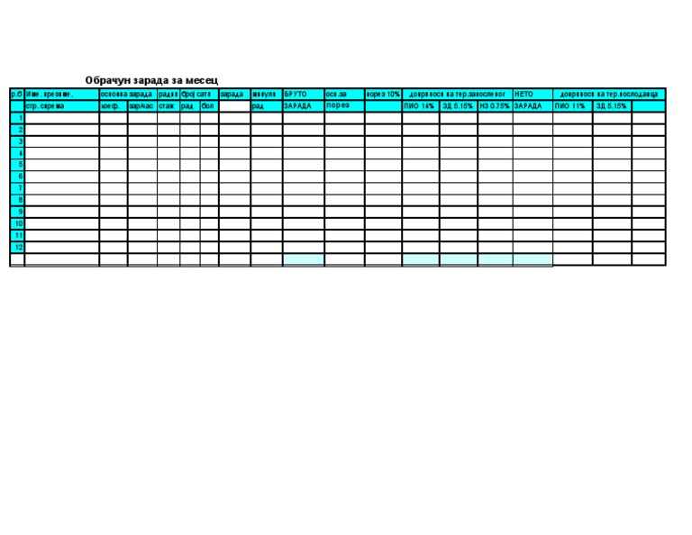 Tabela Za Obracun Zarade | PDF