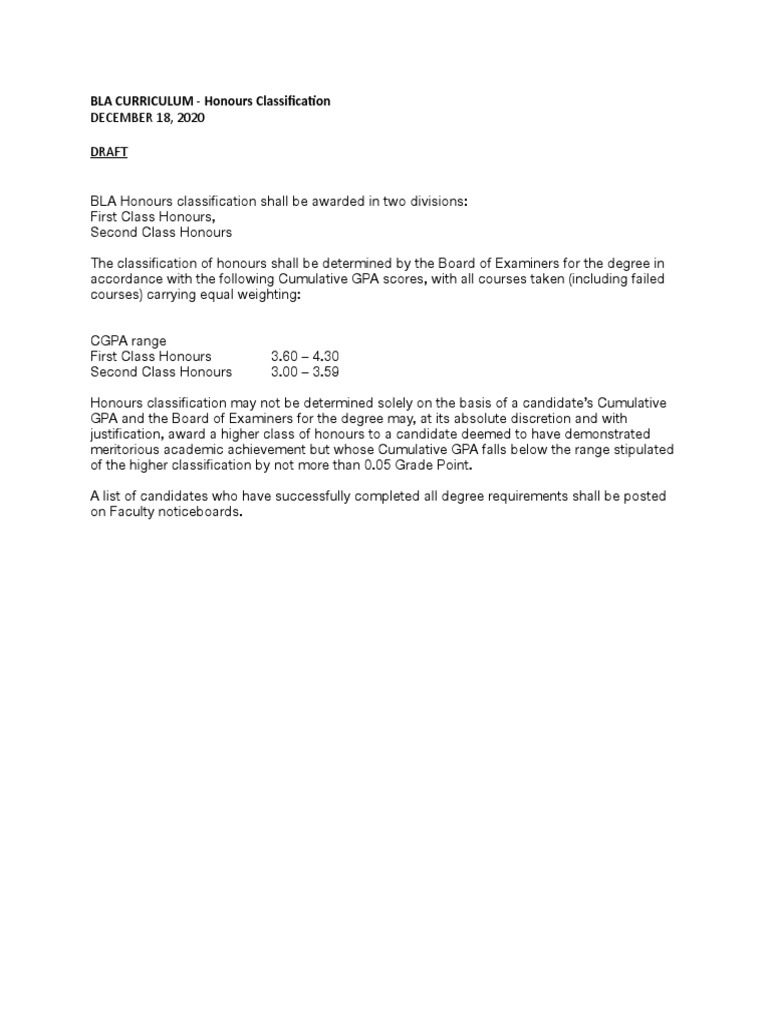 BLA Honours Classification Guide | PDF | Career & Growth