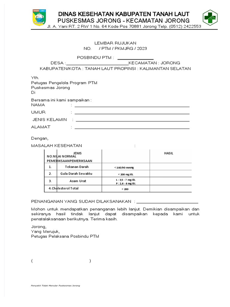 Lembar Rujukan Posbindu | PDF