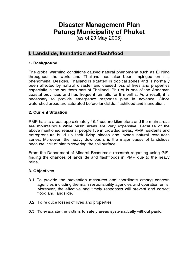 Disaster Management Plan Patong Pdf Emergency Management
