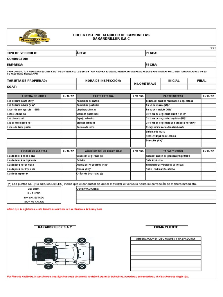 Check List Camionetas - Dakardriller | PDF | Vehículos terrestres | Industria automotriz