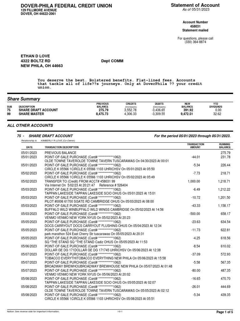 May 2023 Dover-Phila Credit Union Statement | PDF