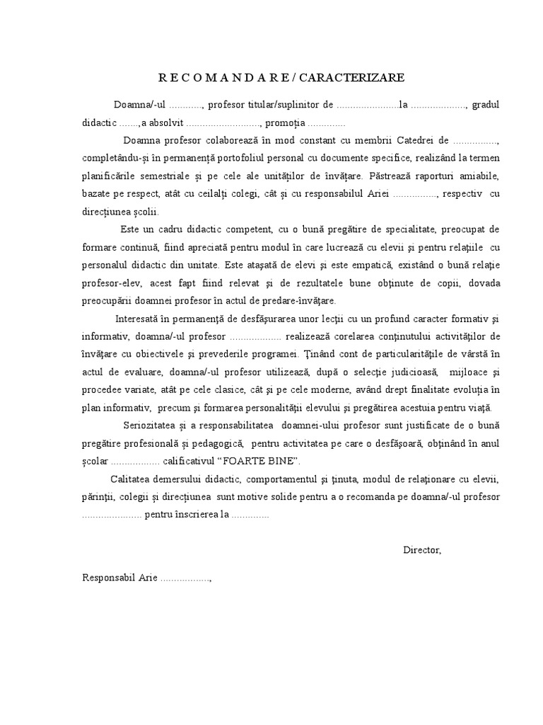 Model Recomandare Cadru Didactic | PDF