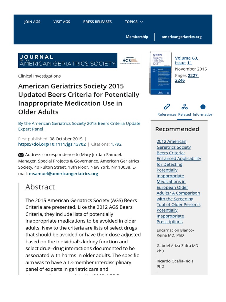 American Geriatrics Society 2015 Updated Beers Criteria for Potentially ...