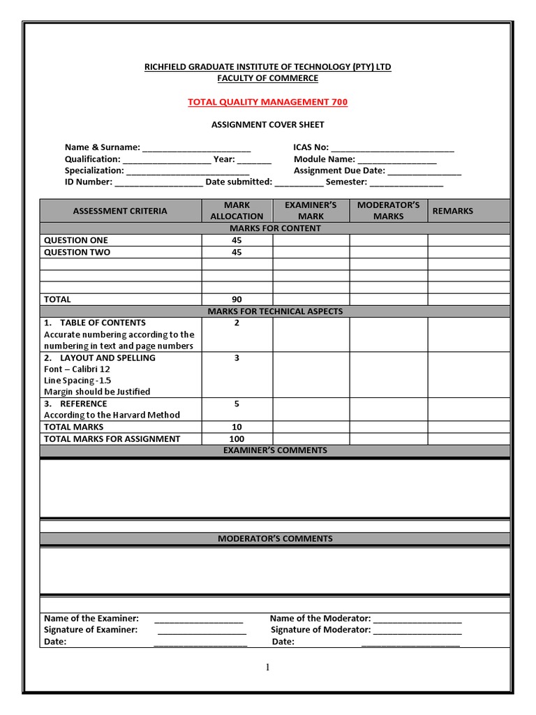 TQM 700 - Assignment | PDF | Vehicles