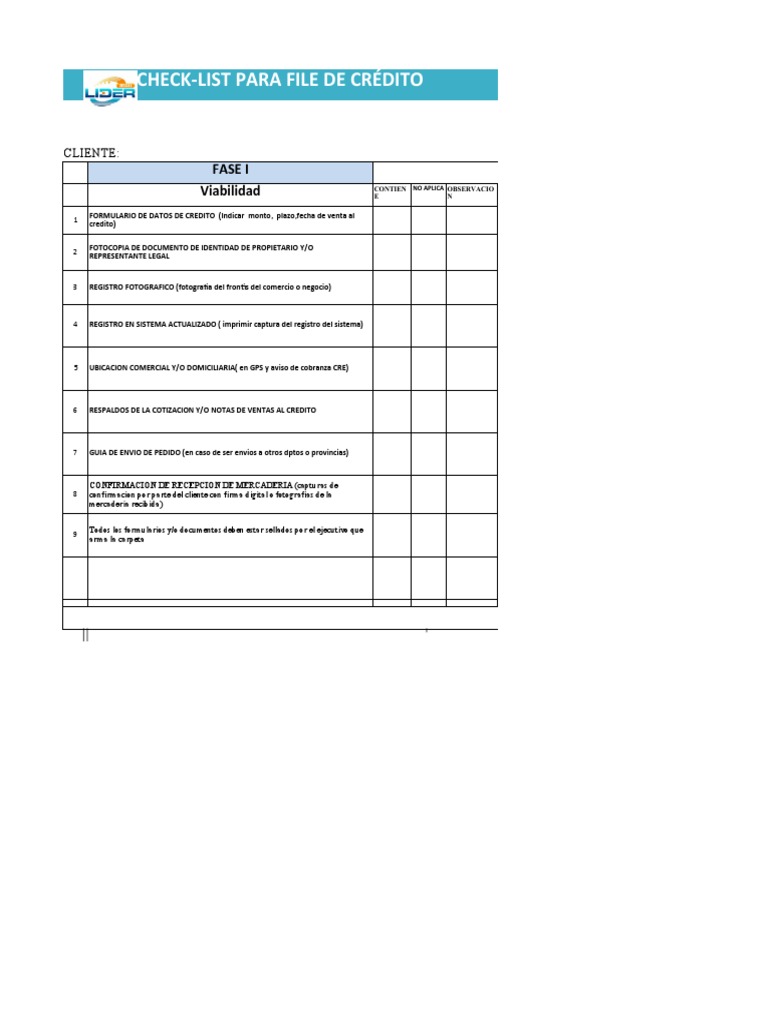 Check-List para Carpeta de Creditos | PDF