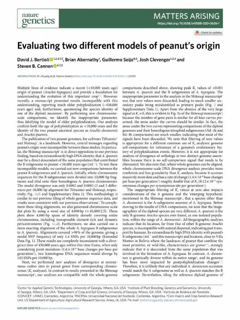 Evaluating Two Different Models of Peanuts Origin | PDF