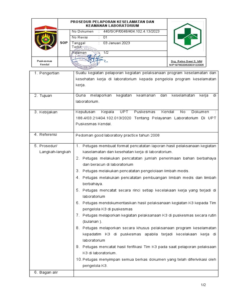 0048 - Sop Prosedur Pelaporan Keselamatan Dan Keamanan Laboratorium | PDF