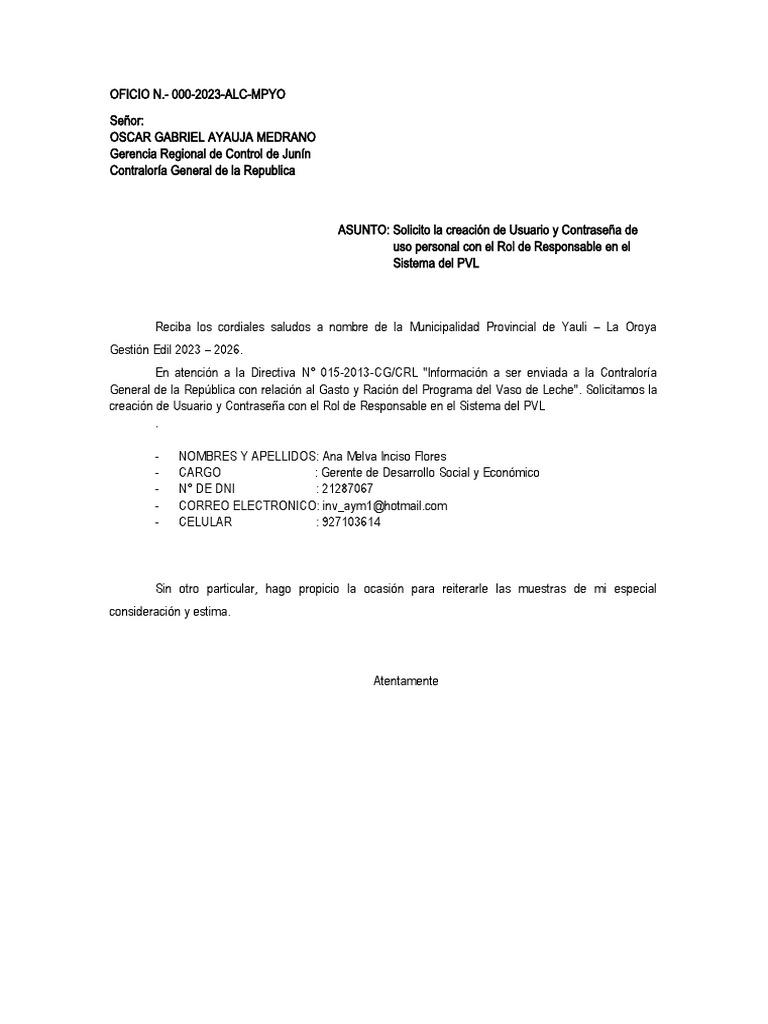 Oficio Contraloria PVL | PDF