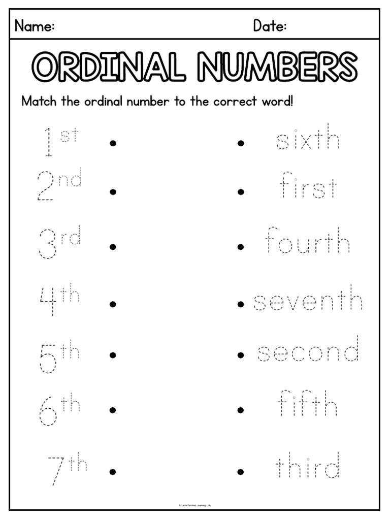 Ordinal Numbers Worksheets | PDF