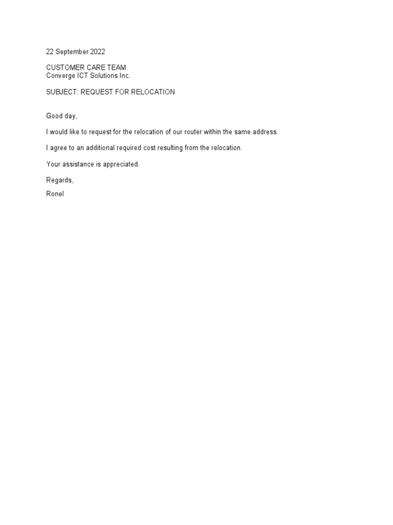Letter of Request (Relocation) | PDF