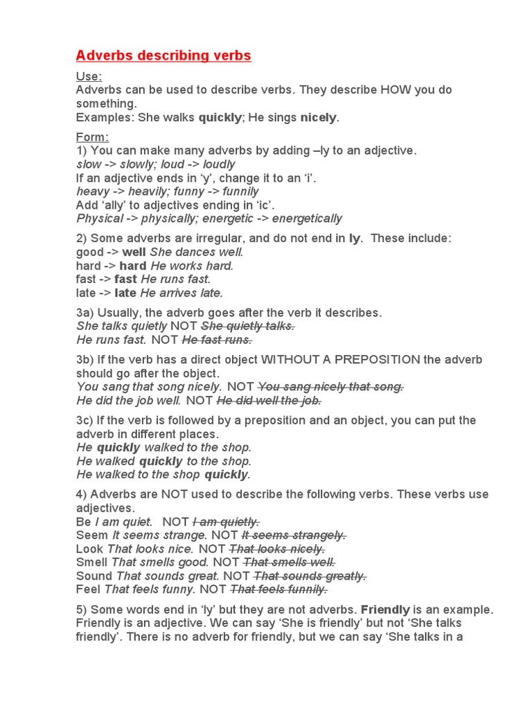 Adverbs Describing Verbs | PDF