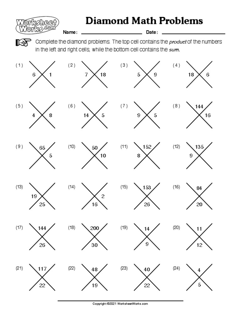 Diamond Math Problems Worksheet | PDF