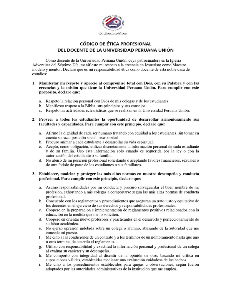Declaración Código de Ética Docente | PDF | Maestros | Evaluación