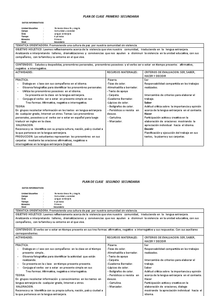 1-6 Plan de Clase IIII | PDF | Evaluación | Verbo