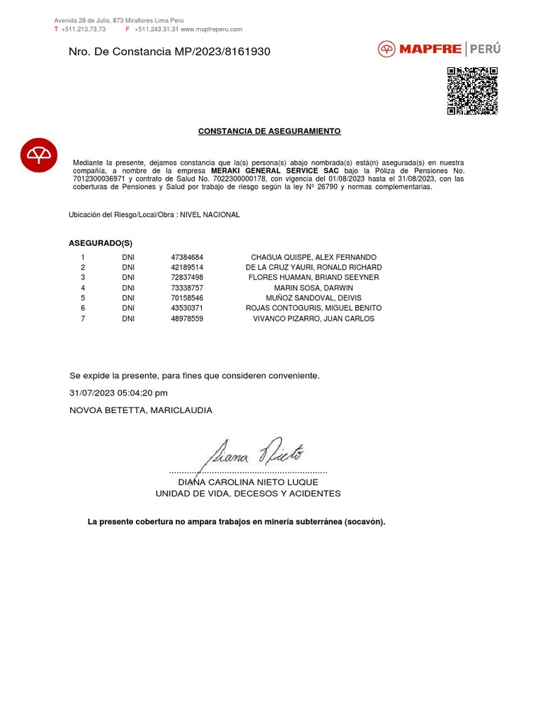 SCTR Mapfre - 2023.08 | PDF