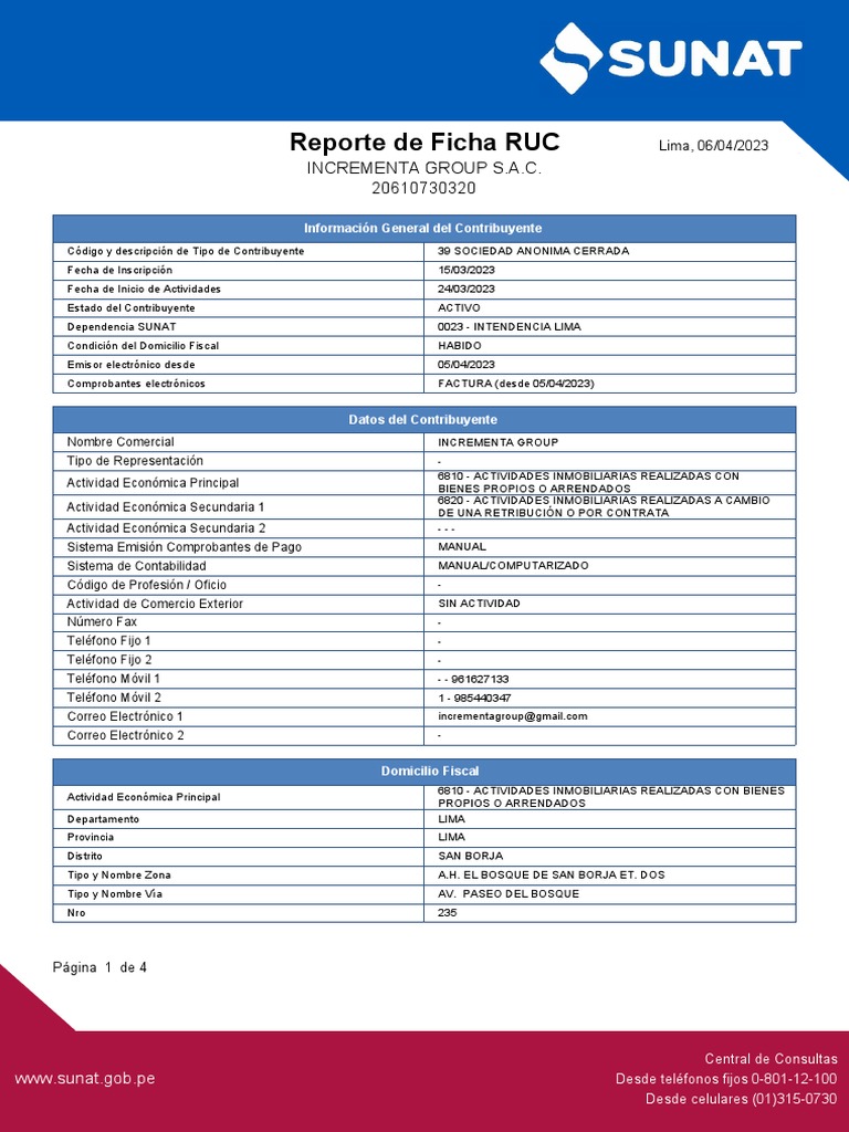 Ficha Ruc Incrementa Group S.A.C | PDF | Teléfonos móviles | Industrias ...