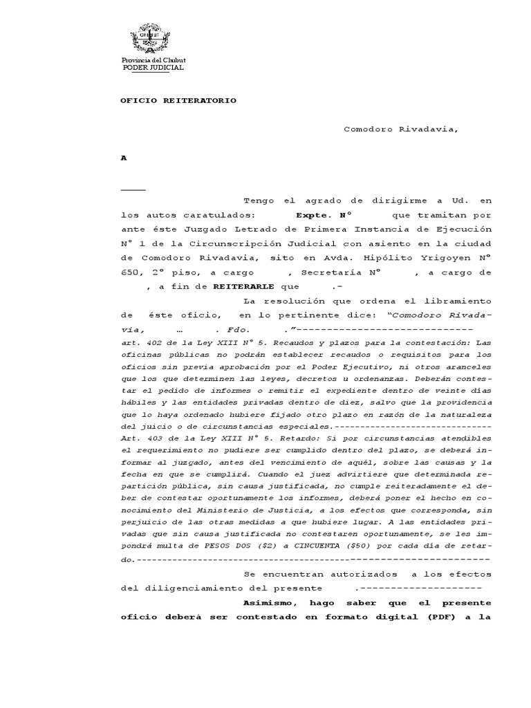 Oficio Reiteratorio | PDF