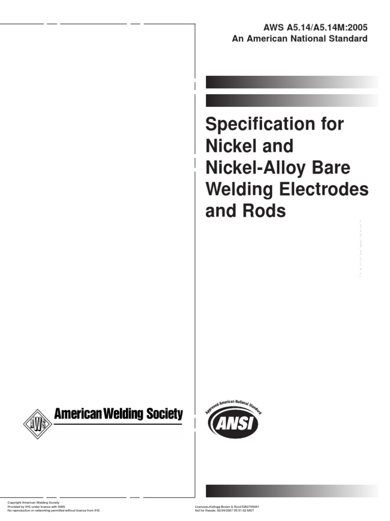 AWS A5.14-A5.14M - Ed.2005 Specification For Nickel and Nickel-Alloy ...