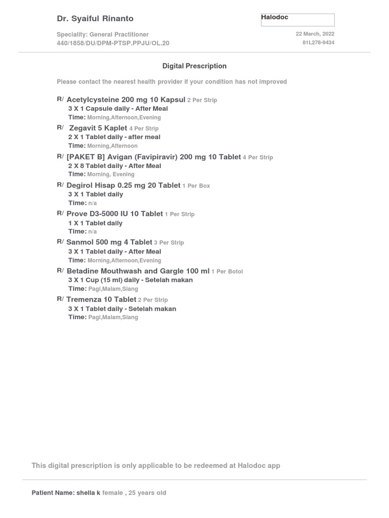 Digital Prescription for Shella K | PDF