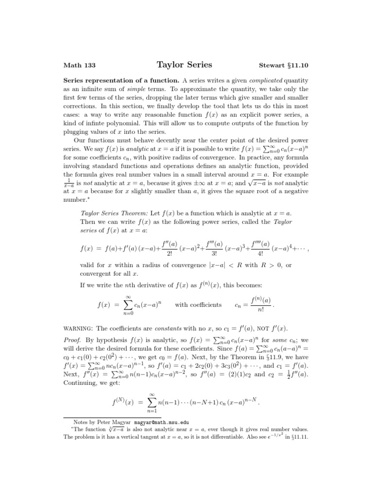 11.10 Taylor Series | PDF | Power Series | Elementary Mathematics
