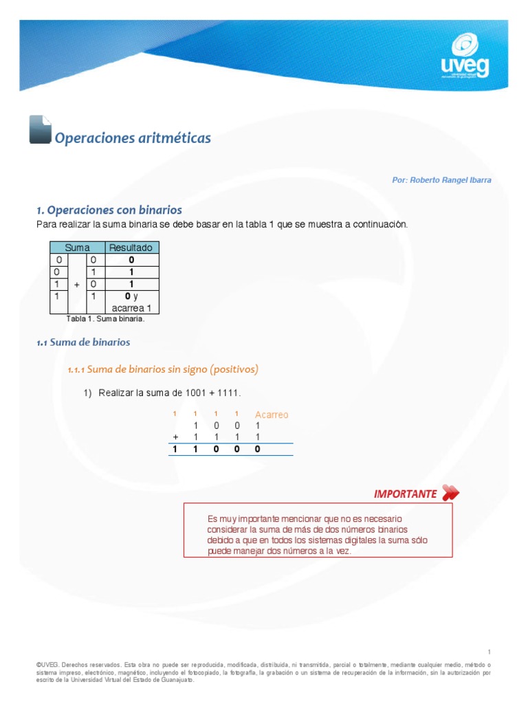 Operaciones Con Binarios | PDF | Poco | Codificaciones