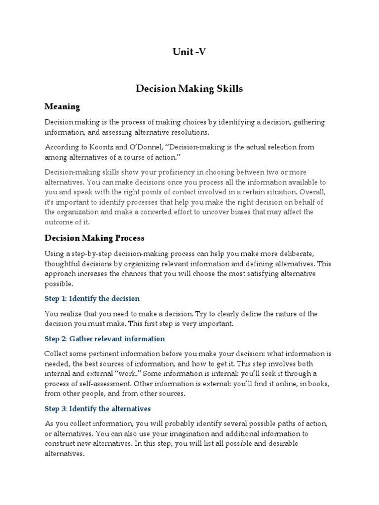 Decision Making Skills | PDF