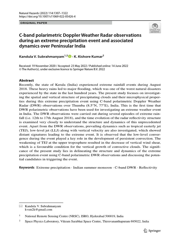 C Band Polarimetric Doppler Weather Radar Observations During An ...