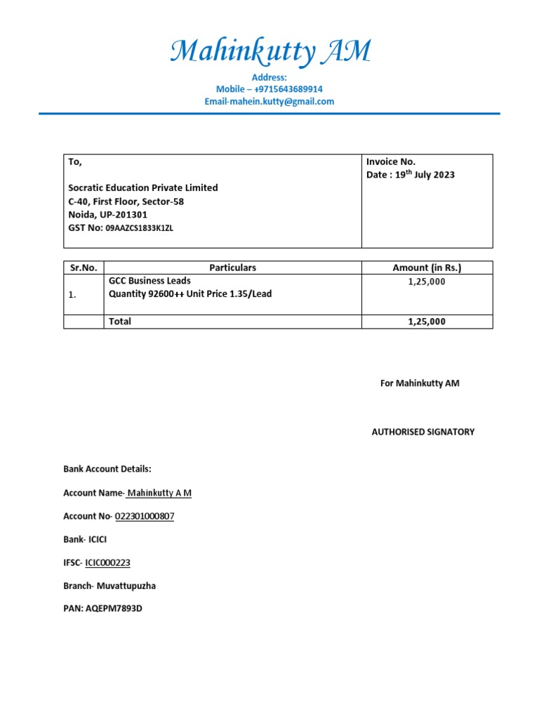Invoice for GCC Business Leads | PDF