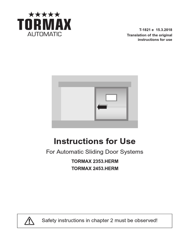 t1821 e Instructions For Use 2353 2453 | PDF | Safety | Door