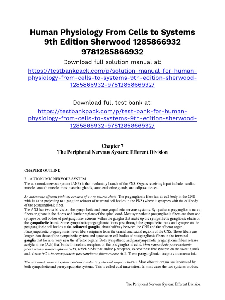 Human Physiology From Cells To Systems 9th Edition Sherwood Solutions Manual Download | PDF