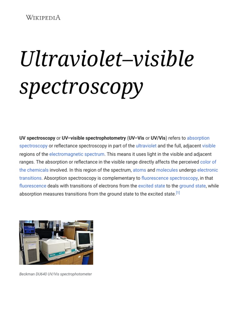 Ultraviolet–Visible Spectroscopy - Wikipedia | PDF