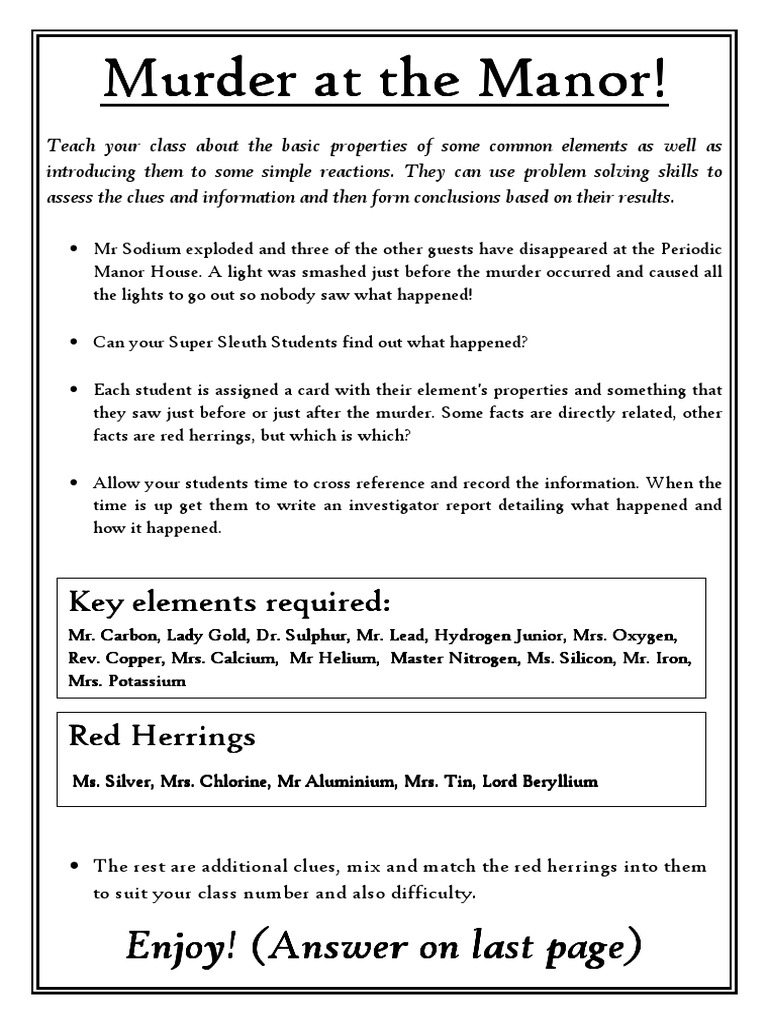 Murder at The Manor! A Periodic Mystery | PDF