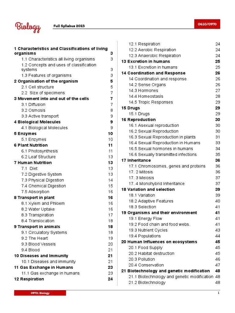 2023 Biology Syllabus Overview | PDF | Cell (Biology) | Osmosis