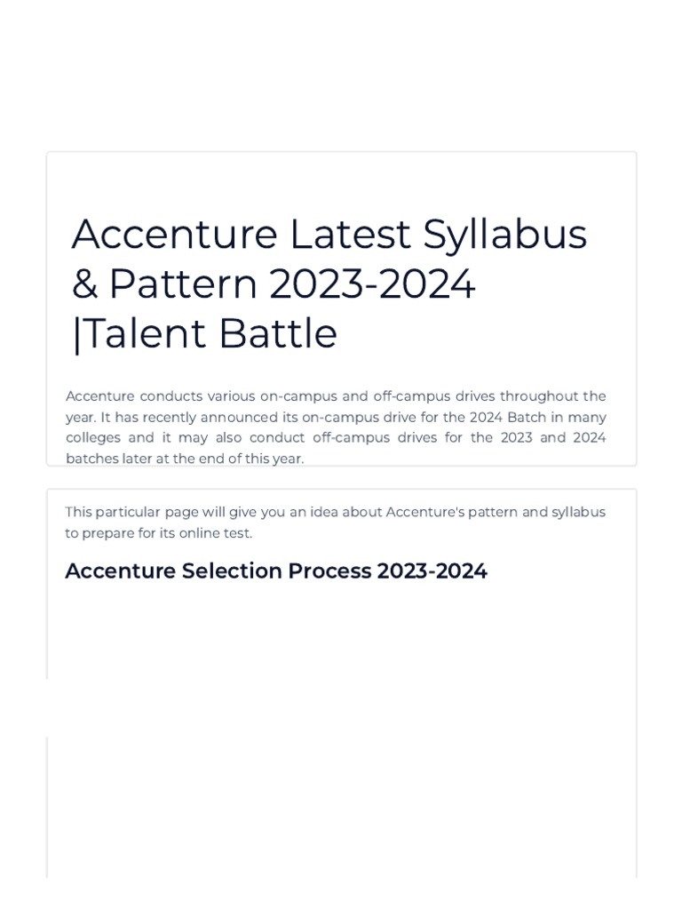 Accenture Latest Syllabus & Pattern 2023-2024 - Talent Battle | PDF ...