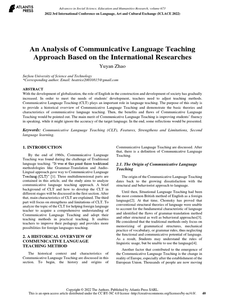 An Analysis of Communicative Language Teaching Approach Based On The International Researches | PDF