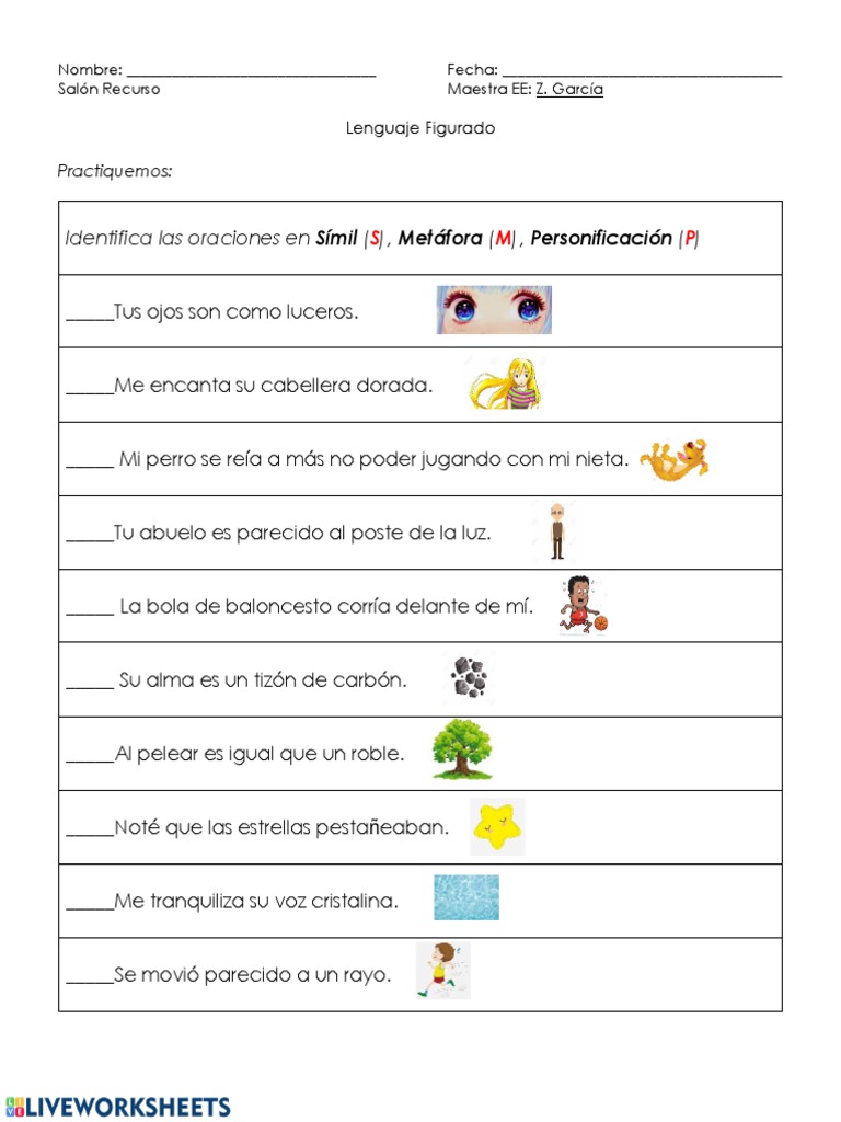 Lenguaje Figurado 7mo )Simil, Met. o Pers.) | PDF
