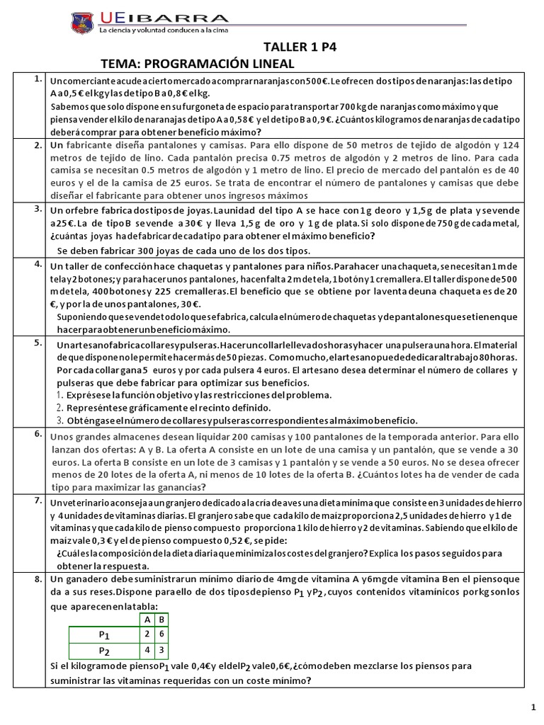 3 Taller Programación Lineal | PDF | Cocina, comidas y vino