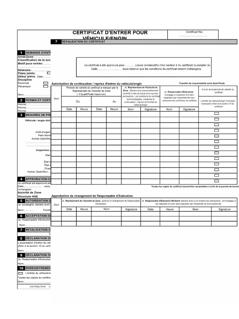 Annexe 8 Formulaire Du Certificat D'entrer Pour Véhicule Engin | PDF