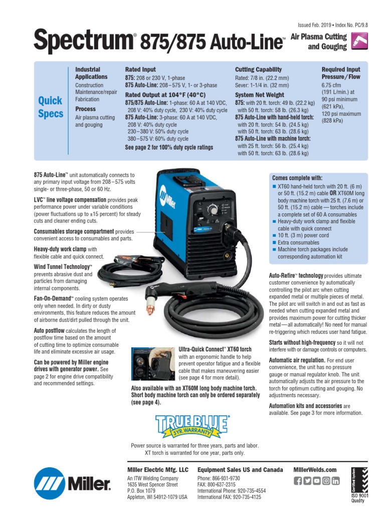 Miller Plasma DataSheet | PDF