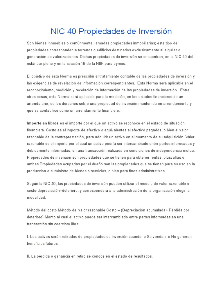 NIC 40 Propiedades de Inversión | PDF | Economias